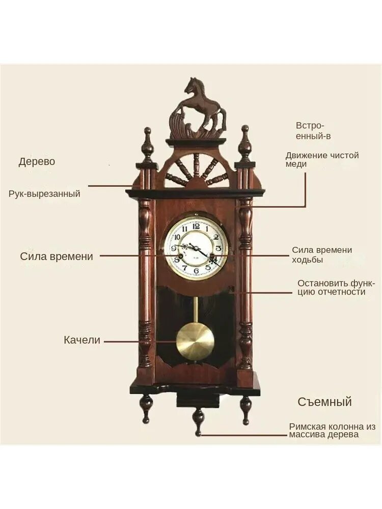 Настенные часы коричневые механические деревянные с маятником резные часы для гостиной