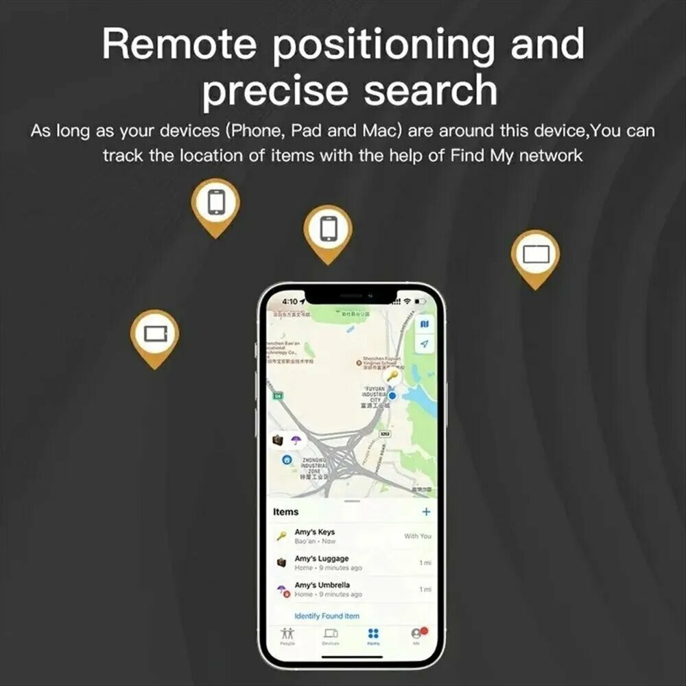 Bluetooth GPS-трекер для замены метки Air Tag через Apple Find My для поиска сумки, бутылки, карт, кошелька, велосипеда, ключей, черный.