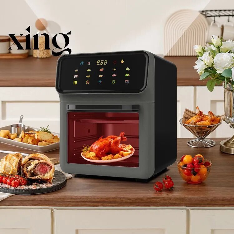 Мини-печь mzm-20260108095912955, черно-серый с сенсорным управлением и конвекцией, для приготовления различных блюд.