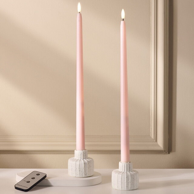 Столовая светодиодная свеча с имитацией пламени Romance 38 см светло-розовая, 2 шт с пультом, таймер, на батарейках, Koopman, AWL101060-3
