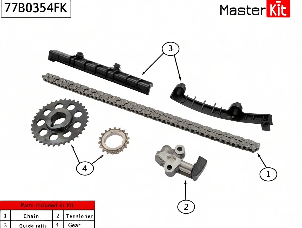 Комплект цепи ГРМ TOYOTA 22R 77B0354FK MasterKit арт. 77B0354FK