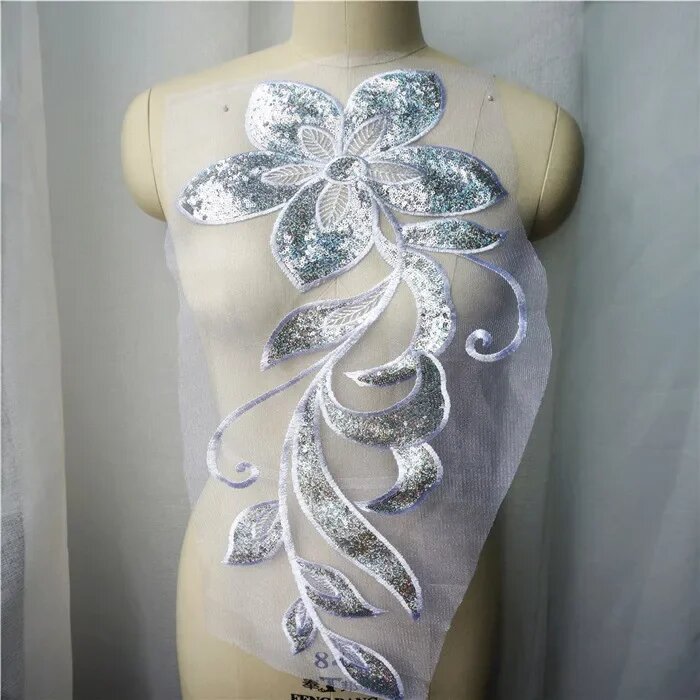 Серебряные кружевные аппликации с блестками, Color: Silver
