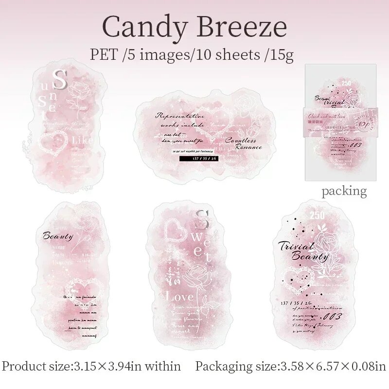 Наклейки для скрапбукинга Candy Breeze, розовый, 10 шт.