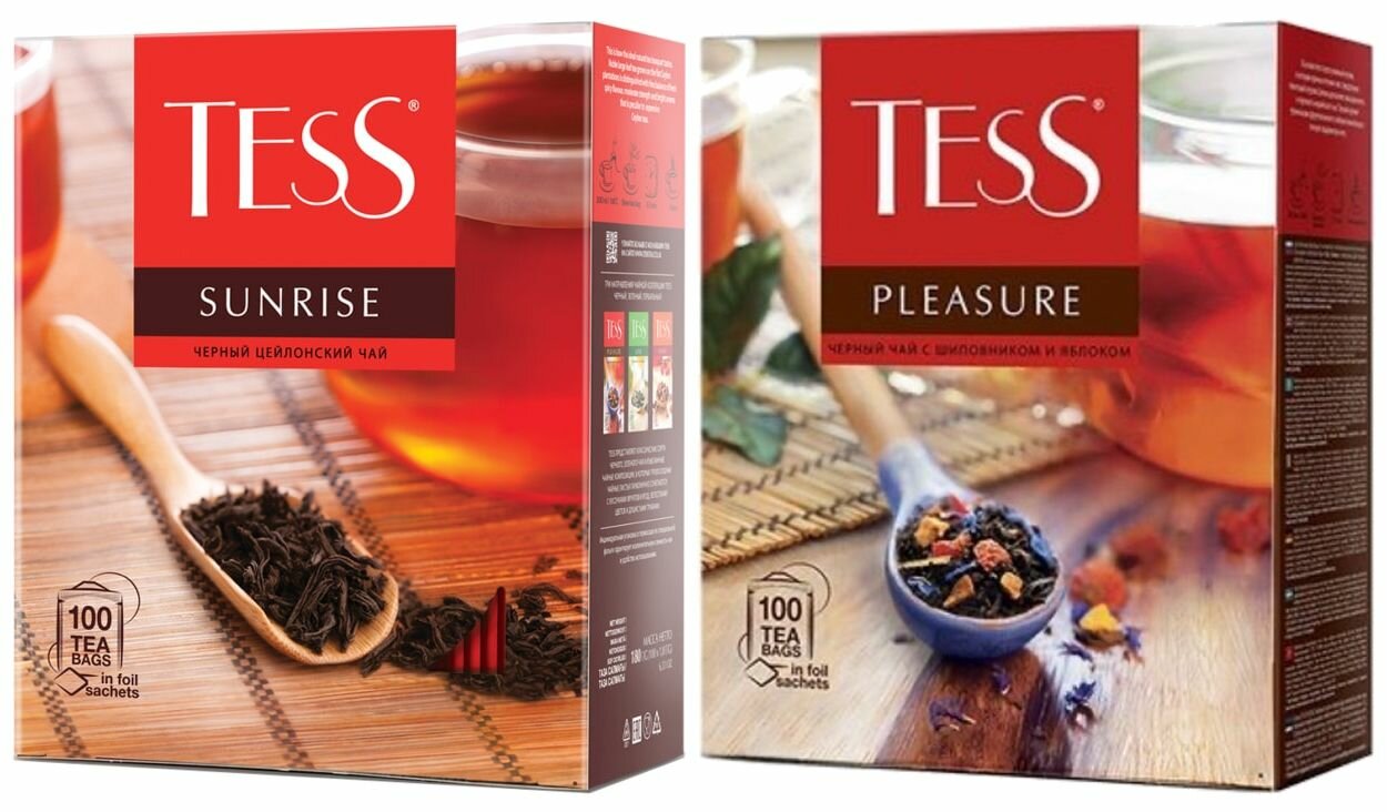 Чай в пакетиках Tess набор (Sunrise + Pleasure), 2 пачки по 100 пакетиков