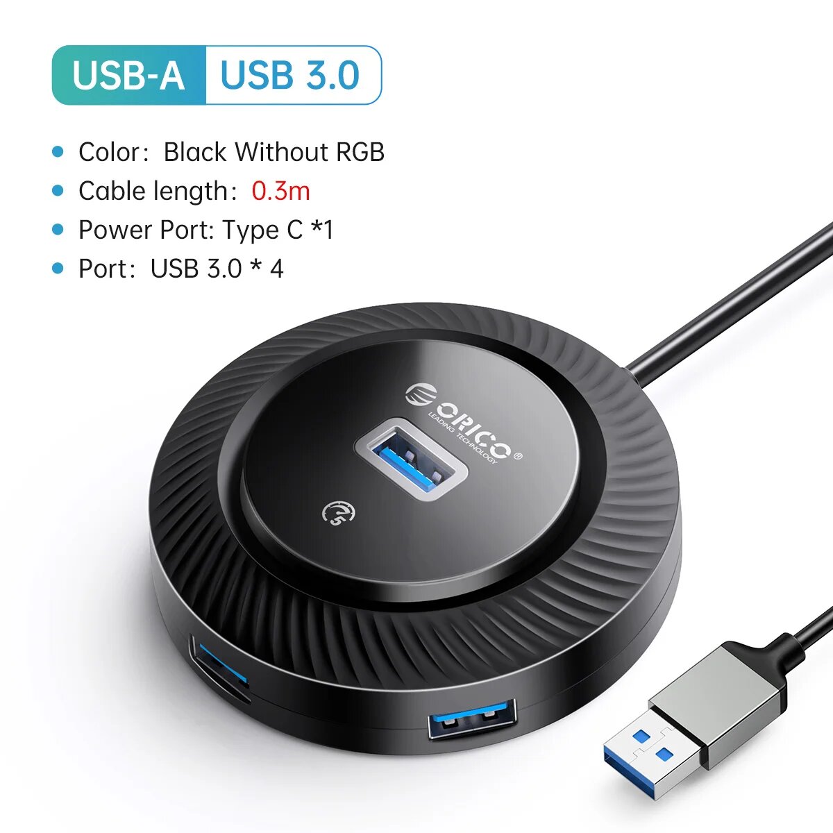 ORICO USB 3.0 концентратор, 4 порта, Type-C, черный