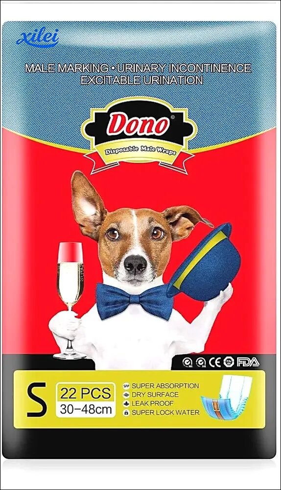 Подгузники для собак DONO, размер S, 22 шт, для кобелей, S, 30-48 см, синий