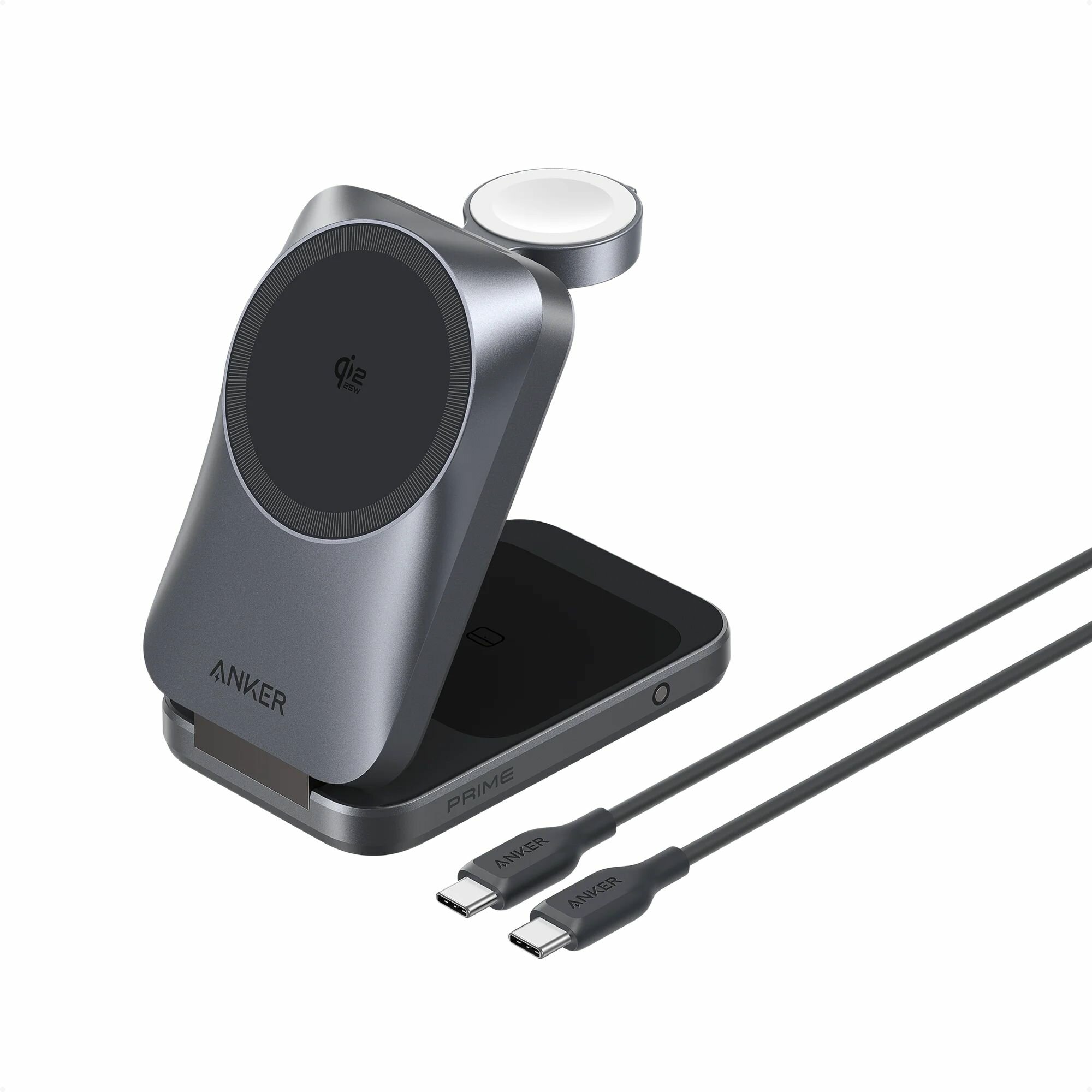 Беспроводная зарядная станция Anker Prime Wireless Charging Station 3-in-1 MagGo AirCool Foldable + кабель Anker Prime USB-C to USB-C, 240W, Upcycled-Braided