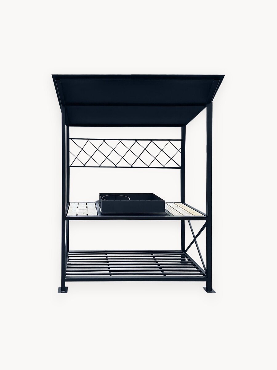 Мангал "Лофт", с крышей, стационарный, 200x120х70 см, черный