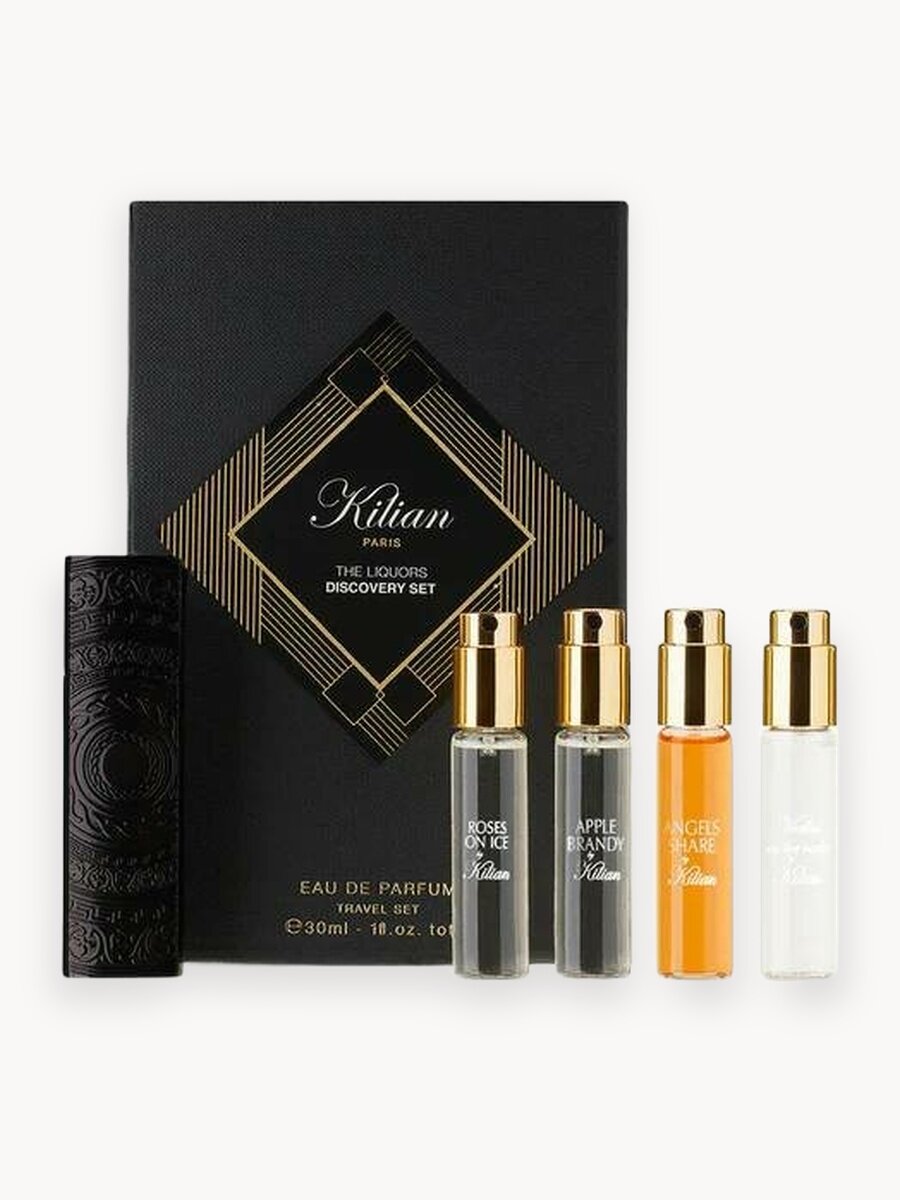 By Kilian The Liquors Discovery Set 4 X 7,5 ml (Roses on Ice, Apple brandy on the Rocks, Angels' Share, Vodka on the Rocks, Atomizer Black)