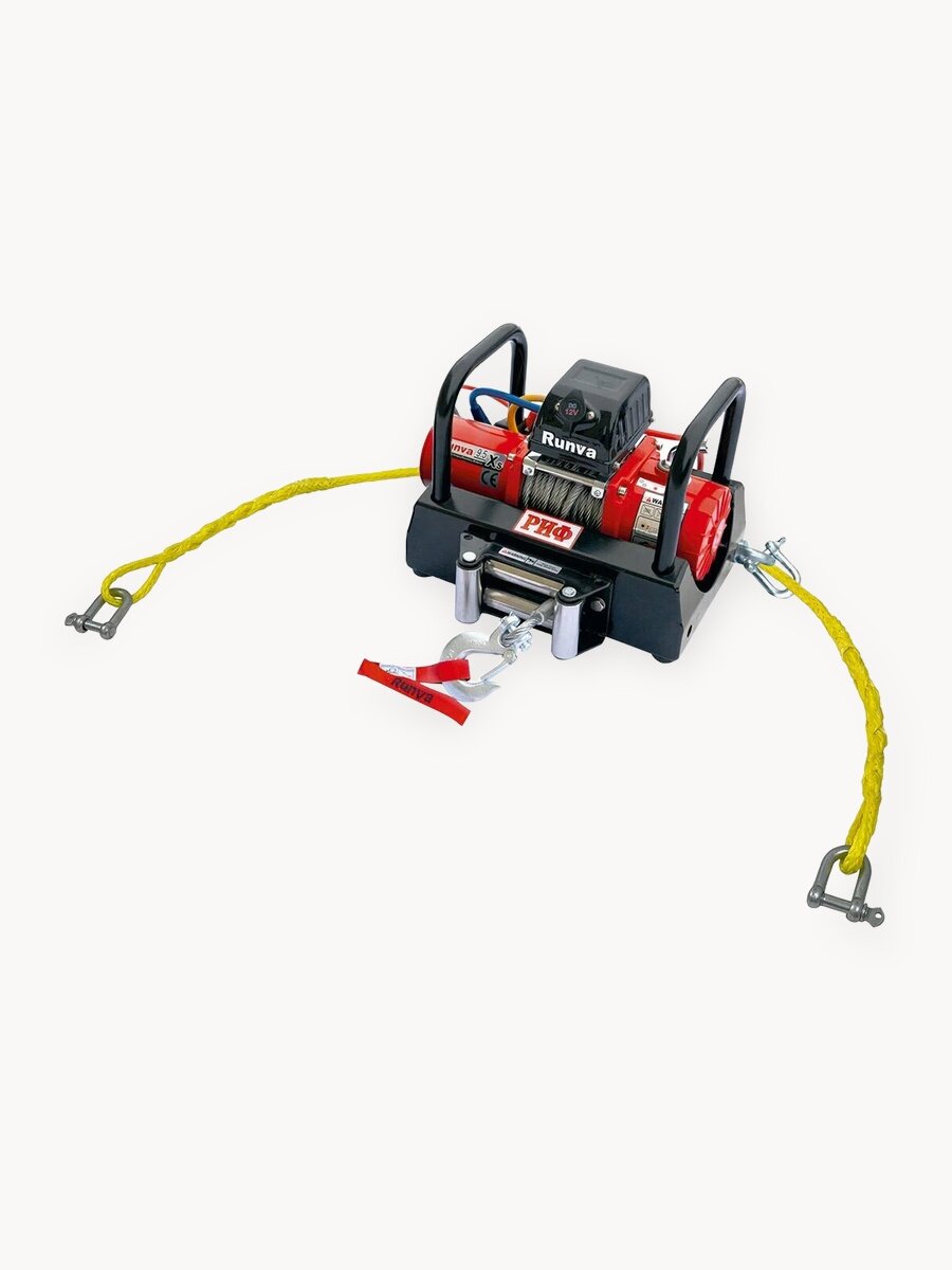 Лебёдка переносная РИФ 9.5XS c площадкой и проводами (в сборе), коротий барабан, стальной трос арт. 9.5XS-KIT