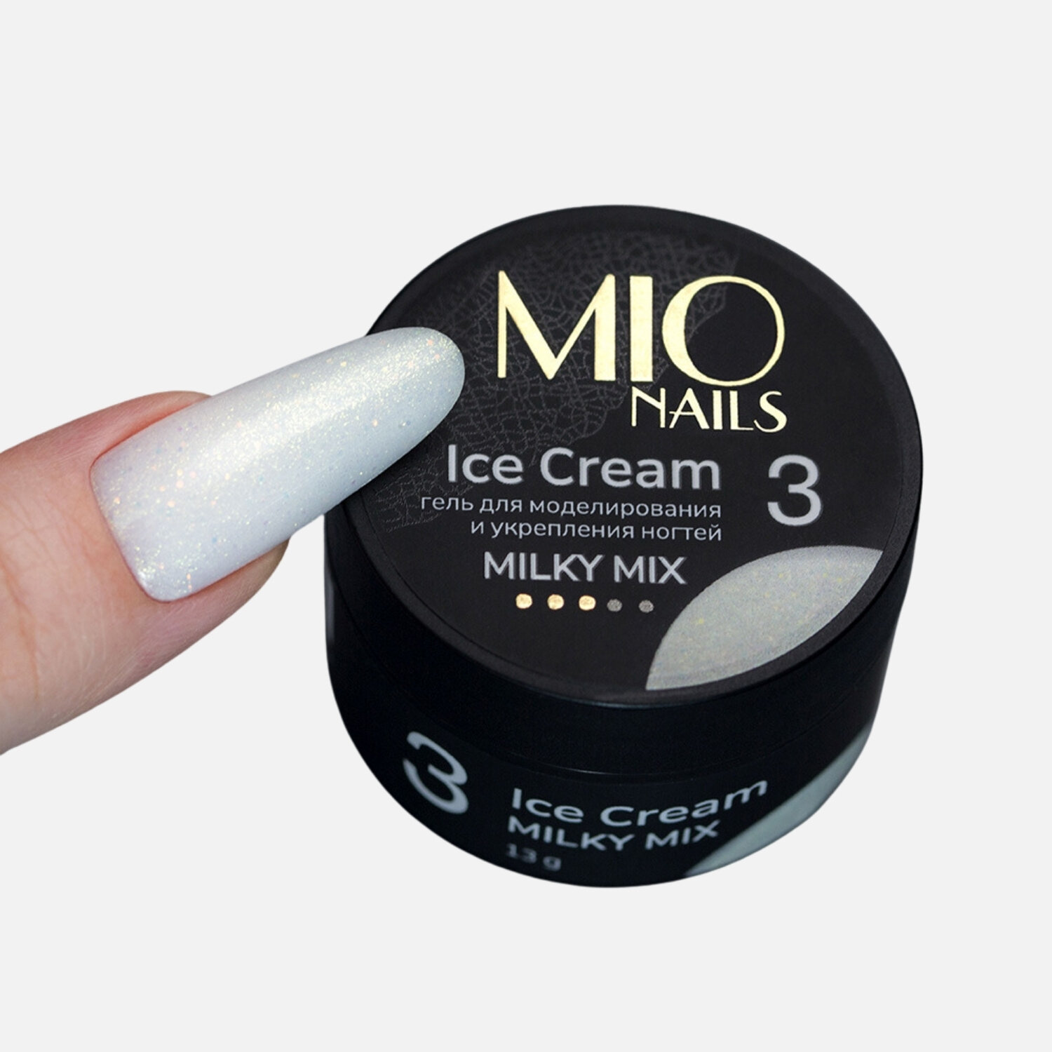 Гель Ice Cream Gel Milky MIX #03 Mio Nails 13 г плотный молочный с золотистым шиммером и блестками