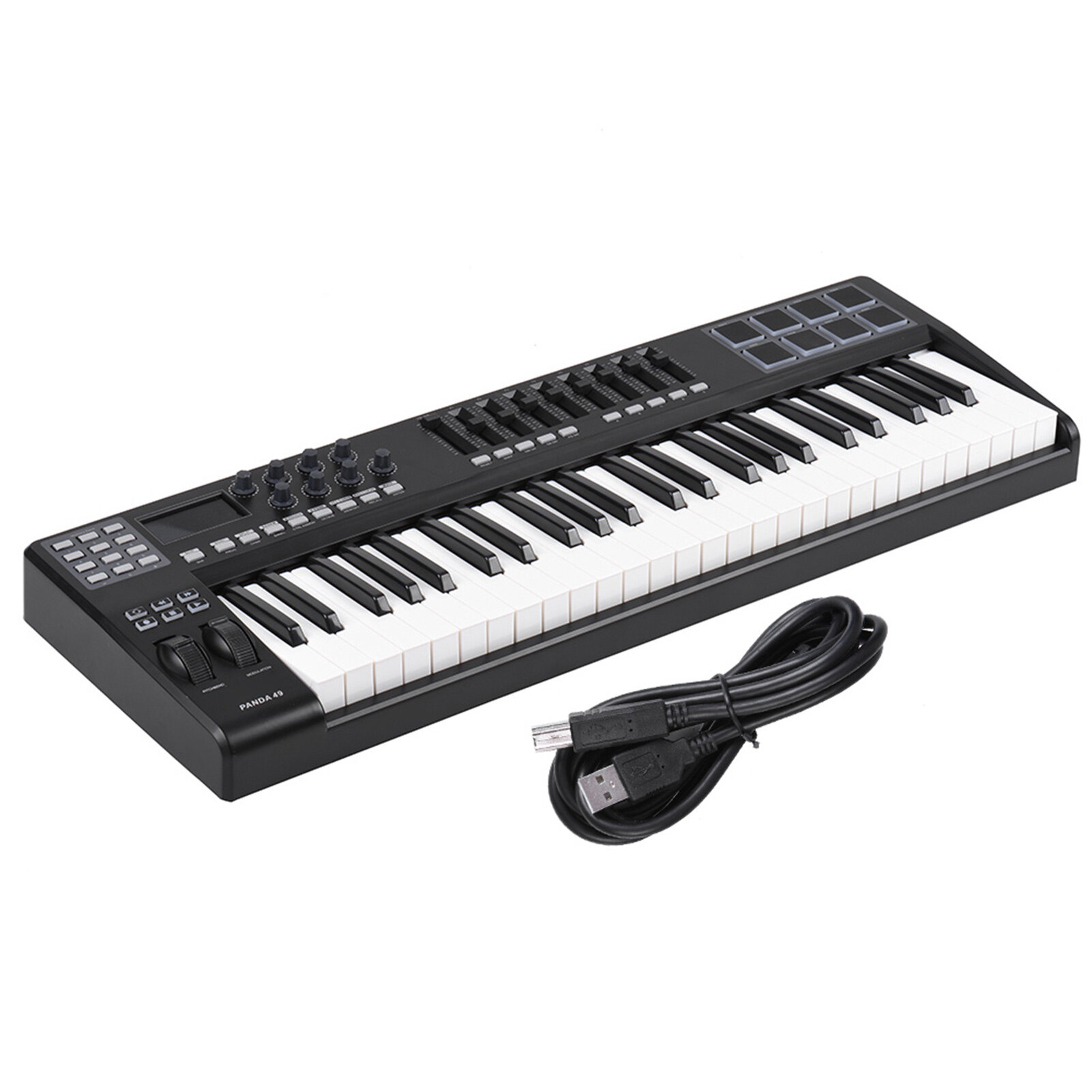 Портативная 49-клавишная USB MIDI-клавиатура WORLDE PANDA49 с 8 триггерами с RGB-подсветкой и кабелем.
