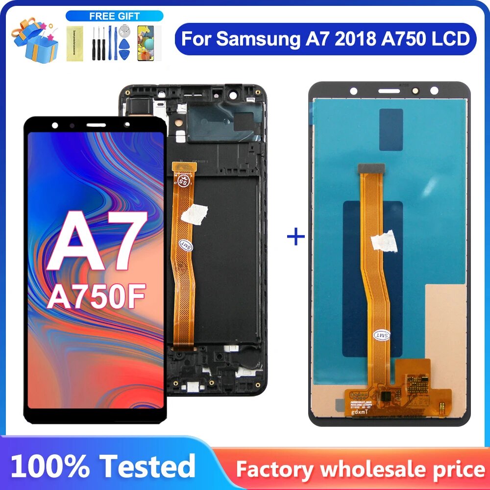 AMOLED A750 A750F A750FN/DS Экран дисплея с рамкой, для Samsung A7 2018, ЖК-дисплей, TFT NO Frame