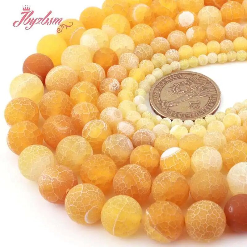 Натуральные бусины из морозного агата jbyzbsm 6/8/10/12 мм 6mm approx 60-63pcs, Yellow