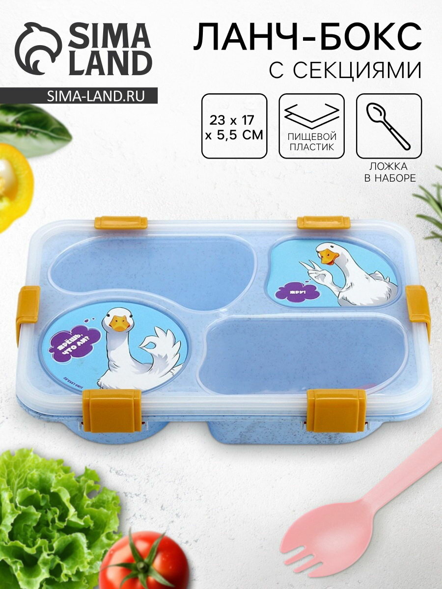 Ланч - бокс с 4 секциями "Гусь", 23x17x5.5 см, особенности: герметичный