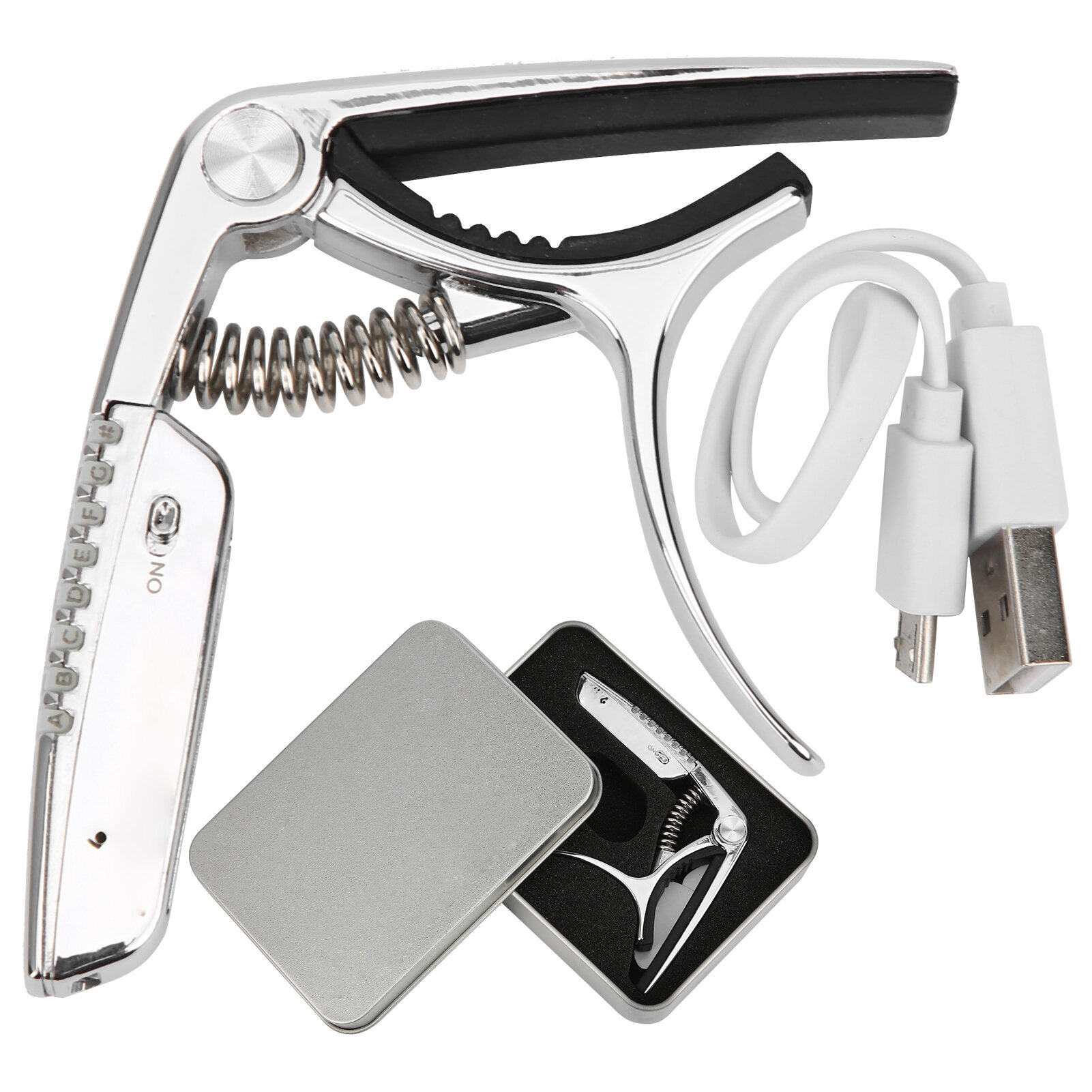 Гитарный капо-тюнер 2 в 1 цинк сплав встроенный аккумулятор RGB светодиодный дисплей RGB GT-100 (черный)