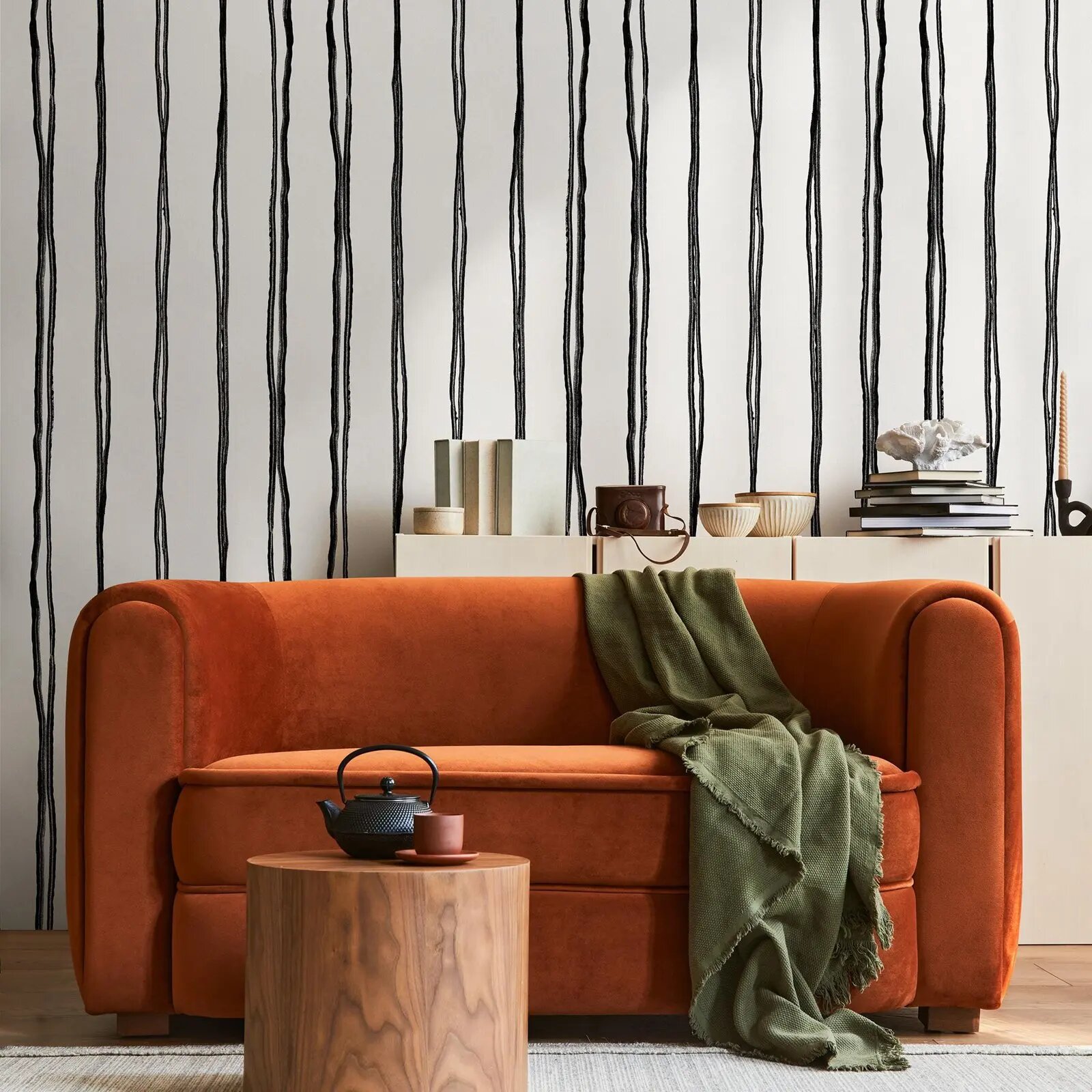 Бумажные обои Pixel&Wall черно-белые полосатые Non-Woven Wallpaper