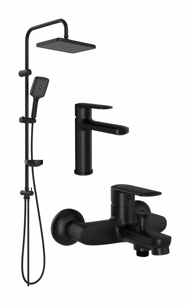 Комплект для ванной Смеситель STWORKI Хадстен S17010BK матовый черный / Стойка Вестерос S26180BK матовая черная / Смеситель S17100BK