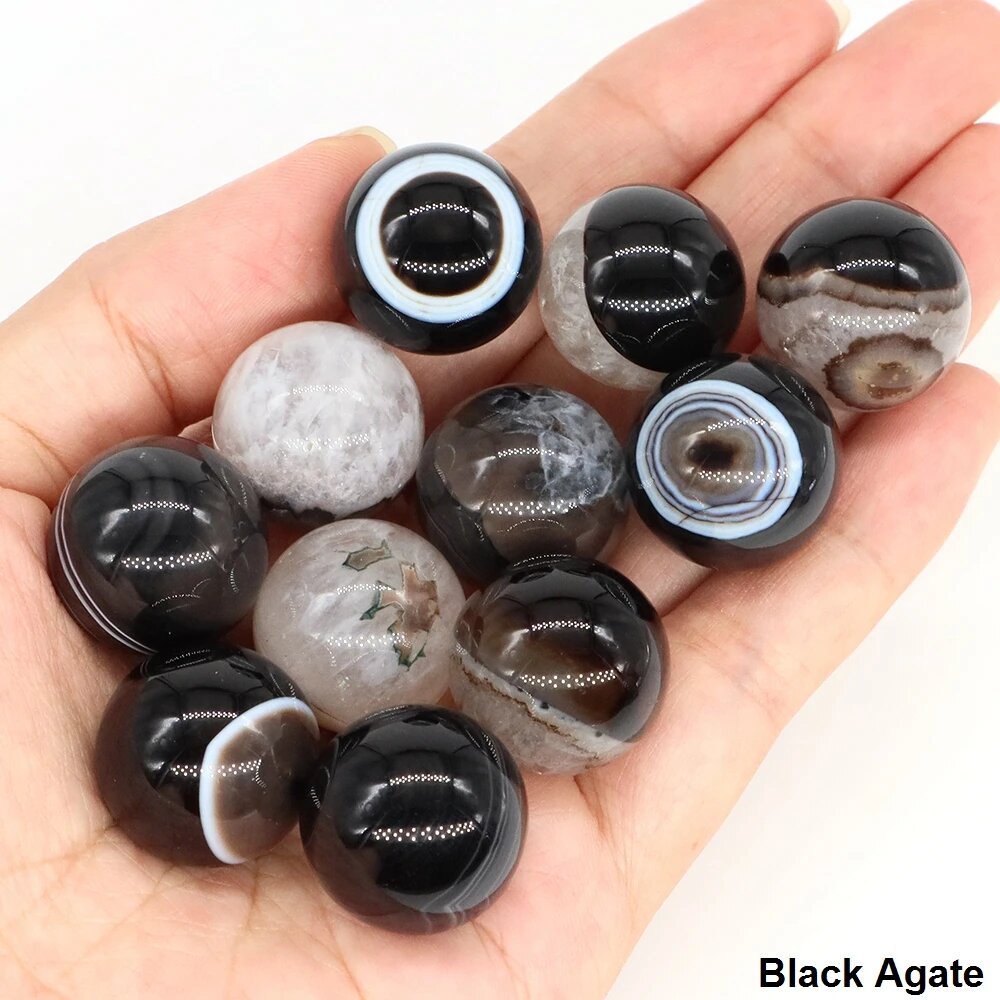 Черные агатовые шарики из натурального камня 20 мм Черный, 5PCS, Black Agate