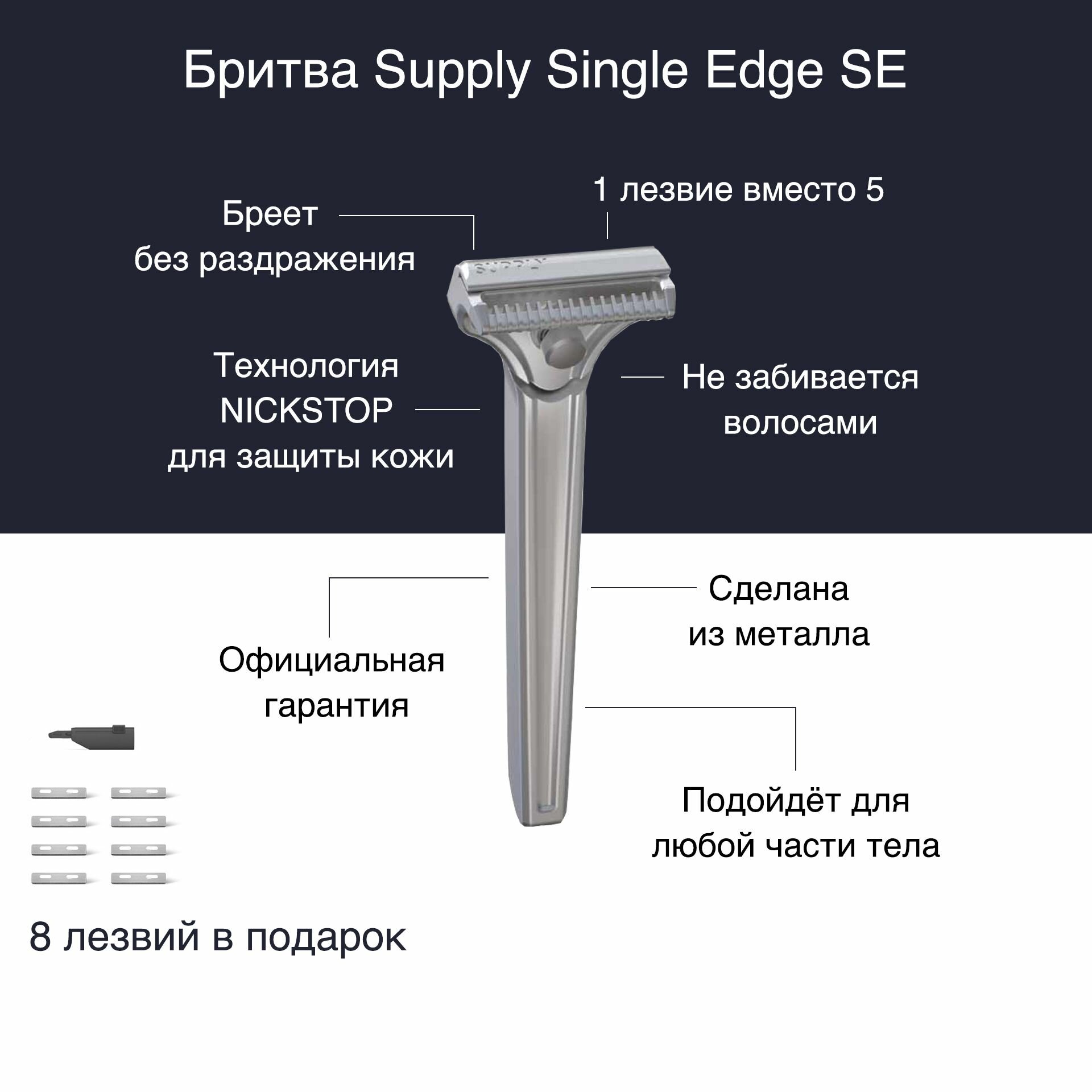 Бритва Supply Single Edge SE. Бритвенный станок с 1 лезвием.