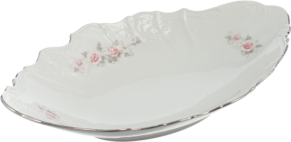 Блюдо для хлеба 34 см; "Bernadotte", декор "Бледные розы, отводка платина", Thun/ БТФ0269