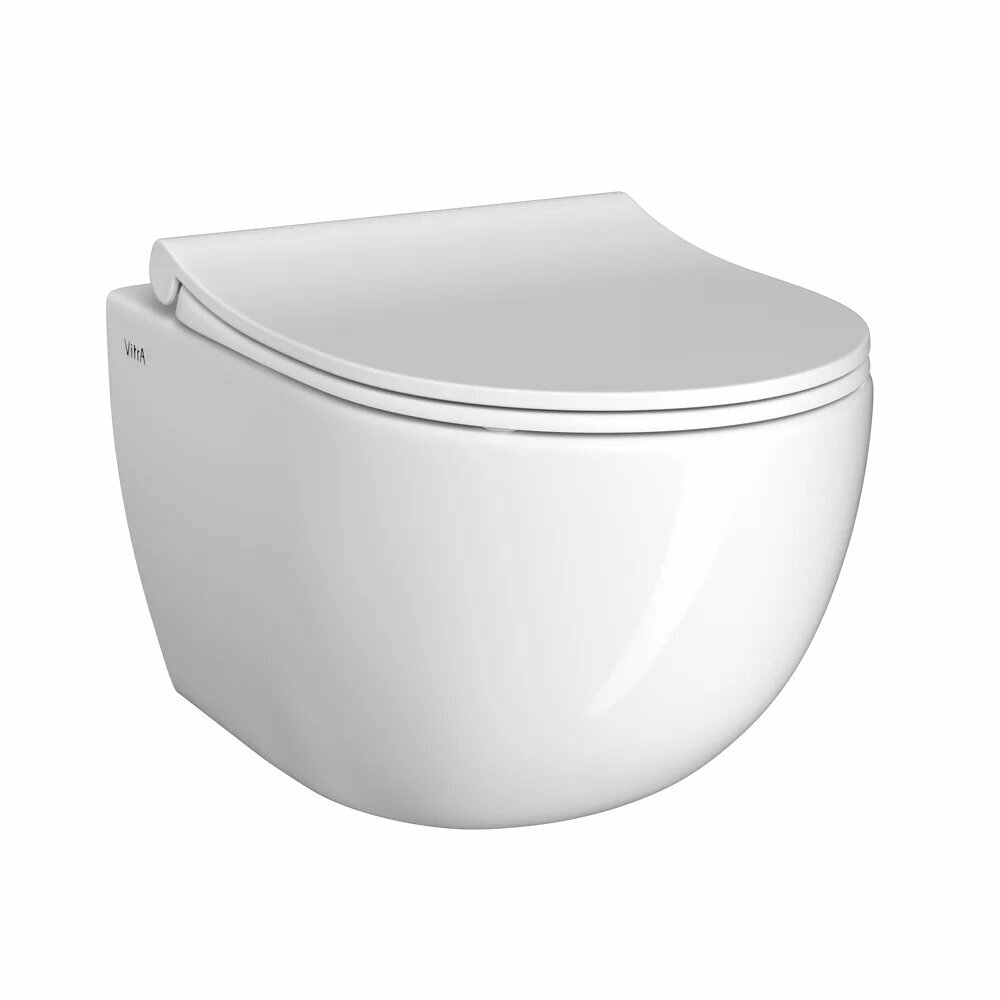 Унитаз подвесной VitrA Sento 7748B003-0075 с микролифтом, безободковый, без бачка, антивсплеск, фарфоровый, белый, глянцевый, овальный, сиденье для унитаза в комплекте