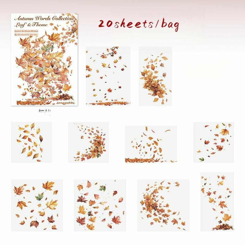 Набор наклеек, Mr. Paper, 20 листов/упаковка, ретро-стиль, тематика осенних кленовых листьев, из PET-материала, для скрапбукинга, дневников, чехлов телефонов.