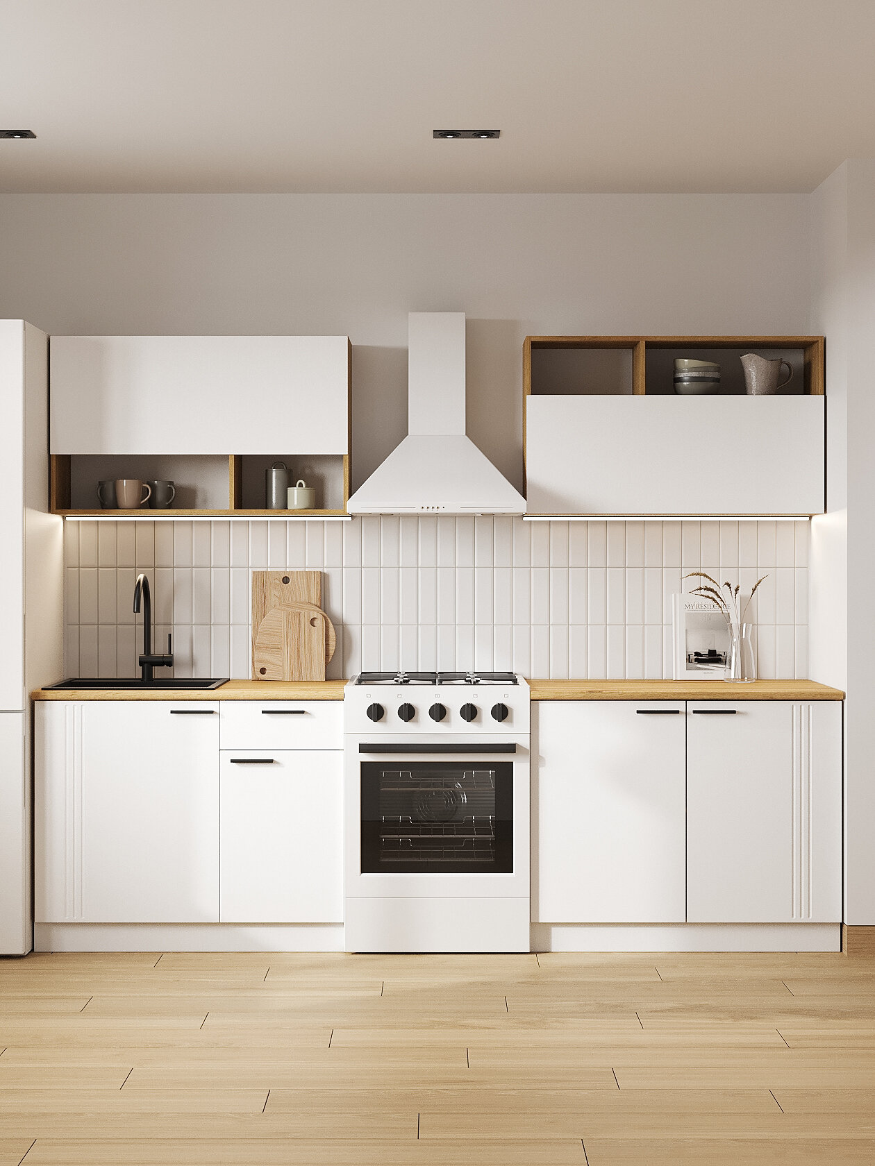 Кухонный гарнитур Брук 2 м, мебель для дома и кухни, Дуб золотой / Белый матовый / Дуб Вотан