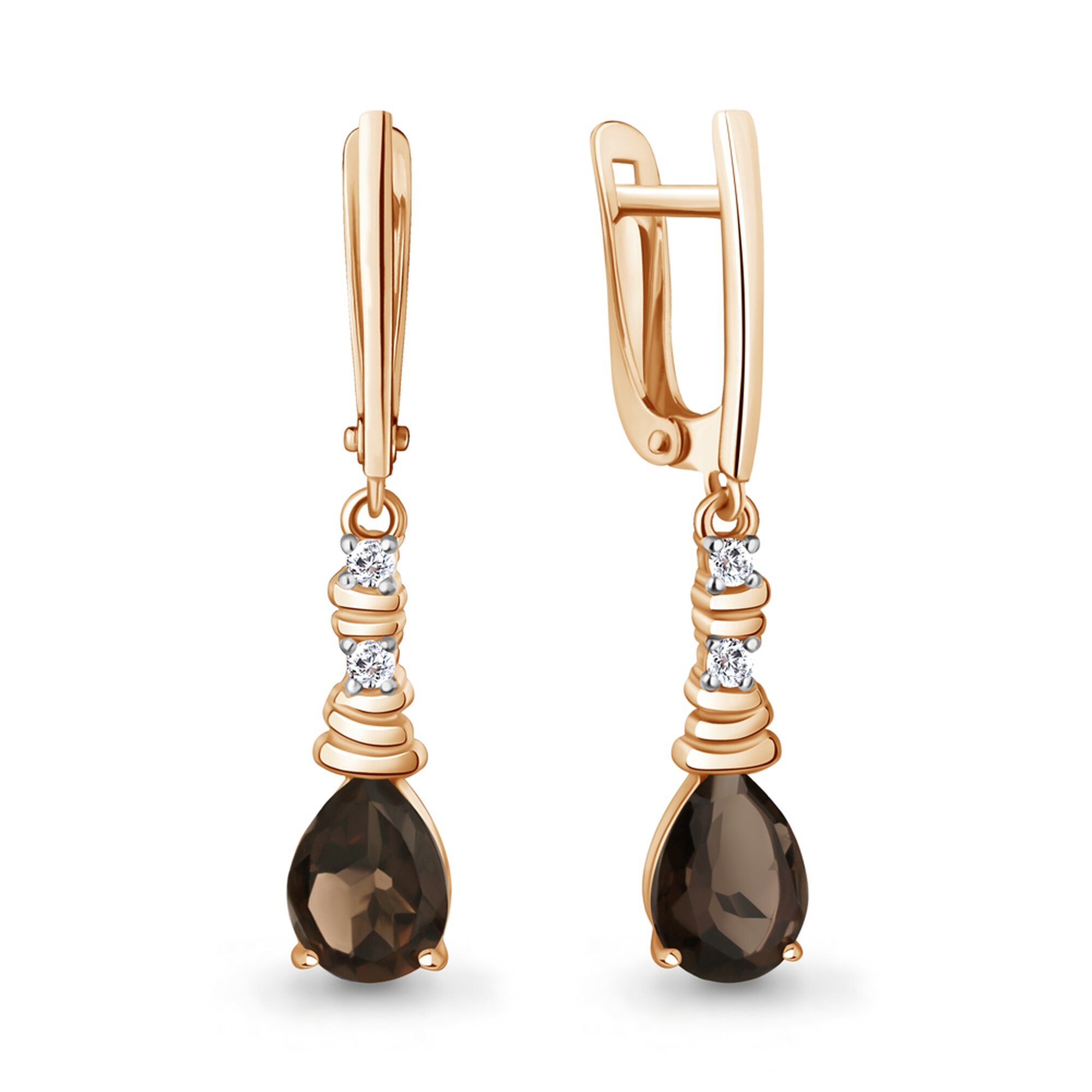 Серьги, серебро, 925 проба, золочение, фианит, кварц