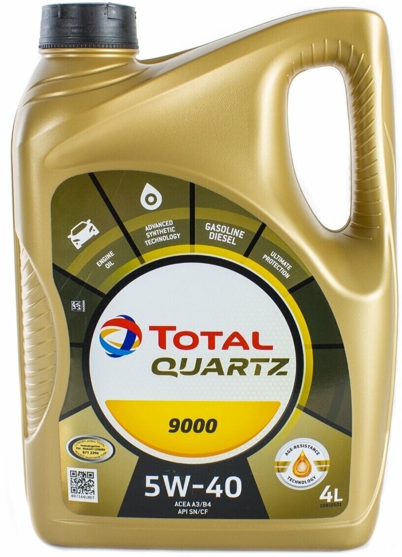 Синтетическое моторное масло TOTAL Quartz 9000 5W40, 4 л, 1 шт.