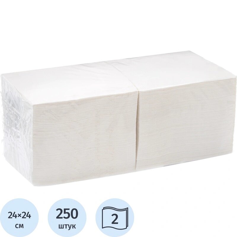 Салфетки бумажные 24х24см белые целл 2сл 250шт/уп