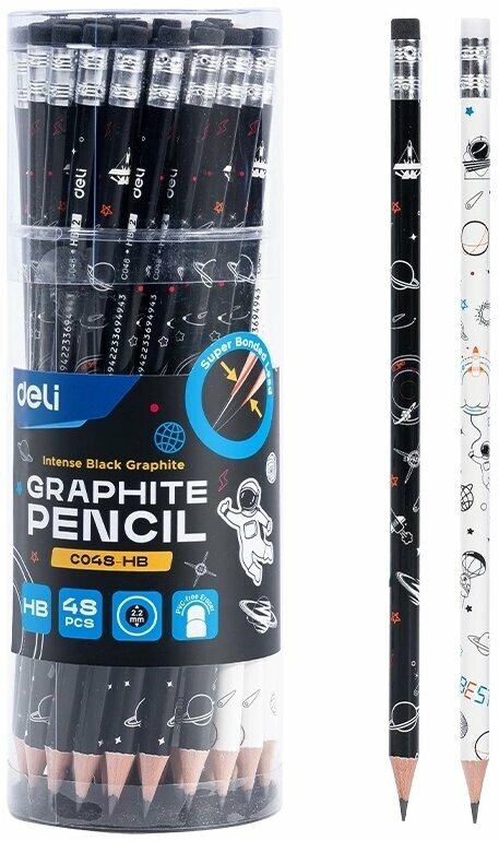 Карандаш ч/г Deli EC048-HB 2.2мм HB кругл. липа рисунок ластик