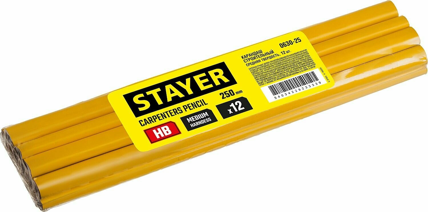 STAYER 250 мм, HB, строительный карандаш плотника (0630-25) 12 шт.