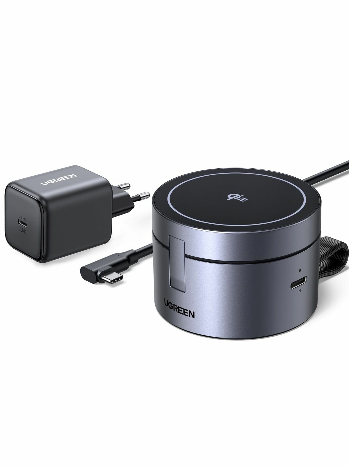 Беспроводное зарядное устройство UGREEN W712 (65148) 3-in-1 Magnetic Qi2 Wireless Charger 15W EU. Цвет: серый космос