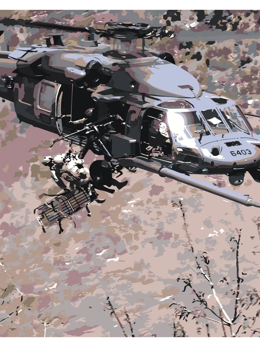 Картина по номерам Вертолет Небо Война Лестница