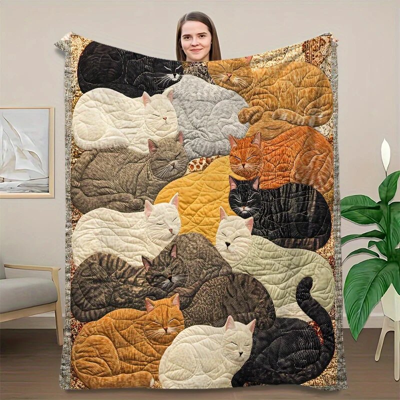 Пушистое одеяло с котом, 100% полиэстер 150x230cm(59x90in)