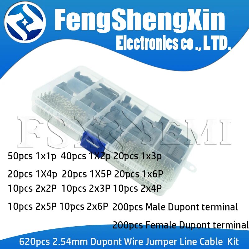 620 шт, 2,54 мм, штекер и гнездо Dupont, кабель перемычки, 1x 1/2/3/4/5/6P 2x 2/3/4/5/6P, разъем для разъема, корпус для электроники набор «сделай сам»