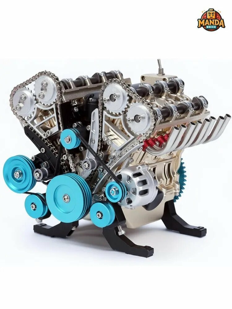 Металлическая модель двигателя V8 с восемью цилиндрами