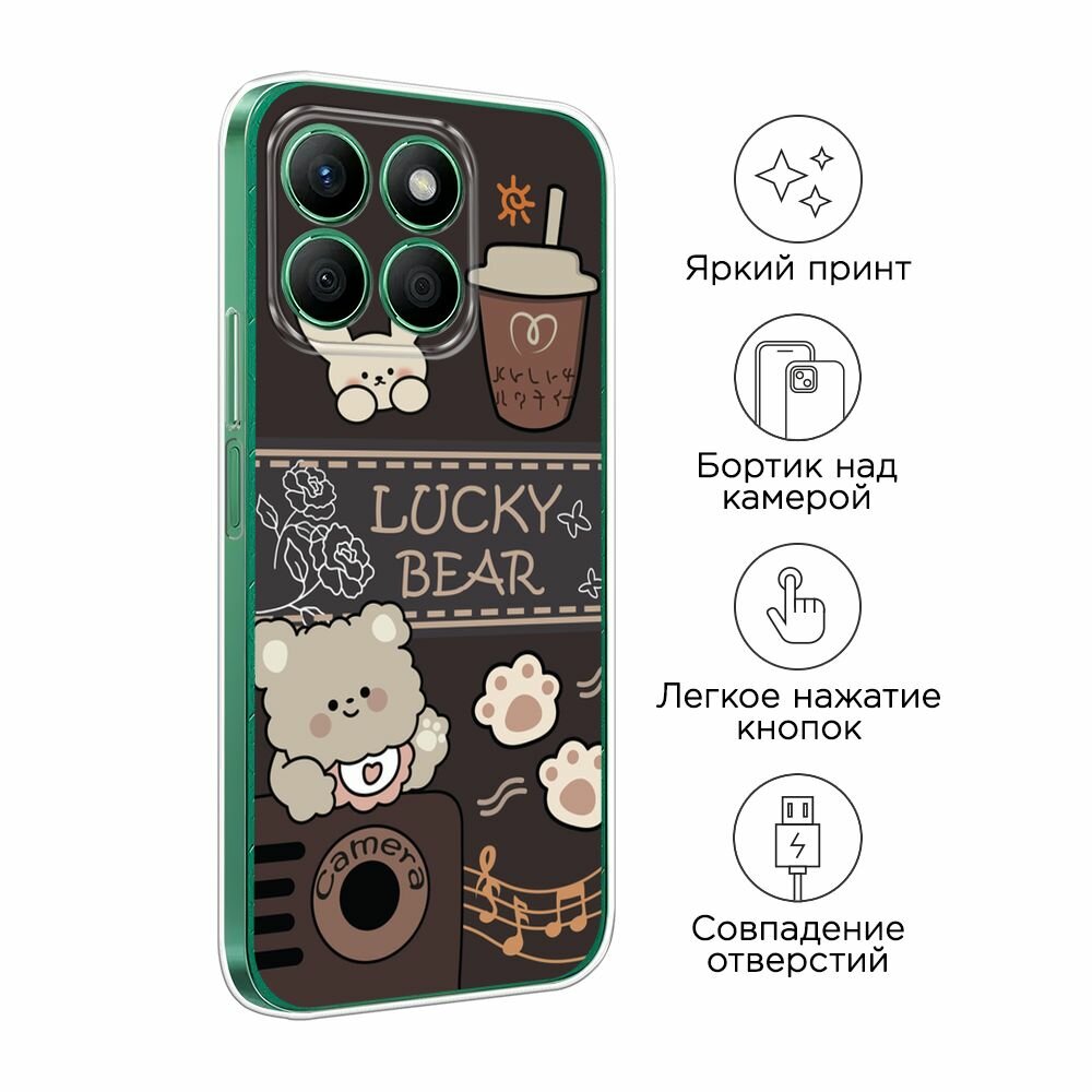 Чехол на Honor X8B / Хонор X8B с принтом "Lucky bear coffee 1" — фото 1