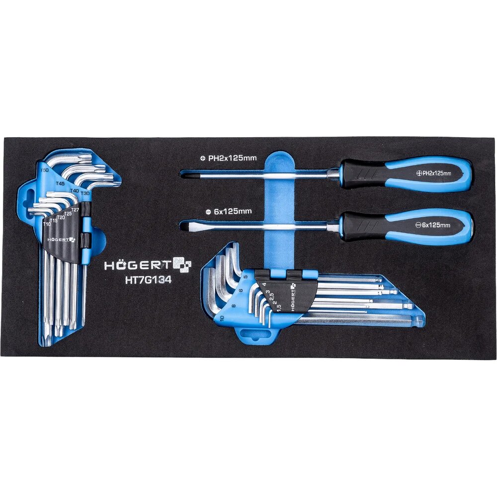 HOEGERT TECHNIK Набор отверток, ключи HEX и TORX 20 шт, ложемент EVA HT7G134