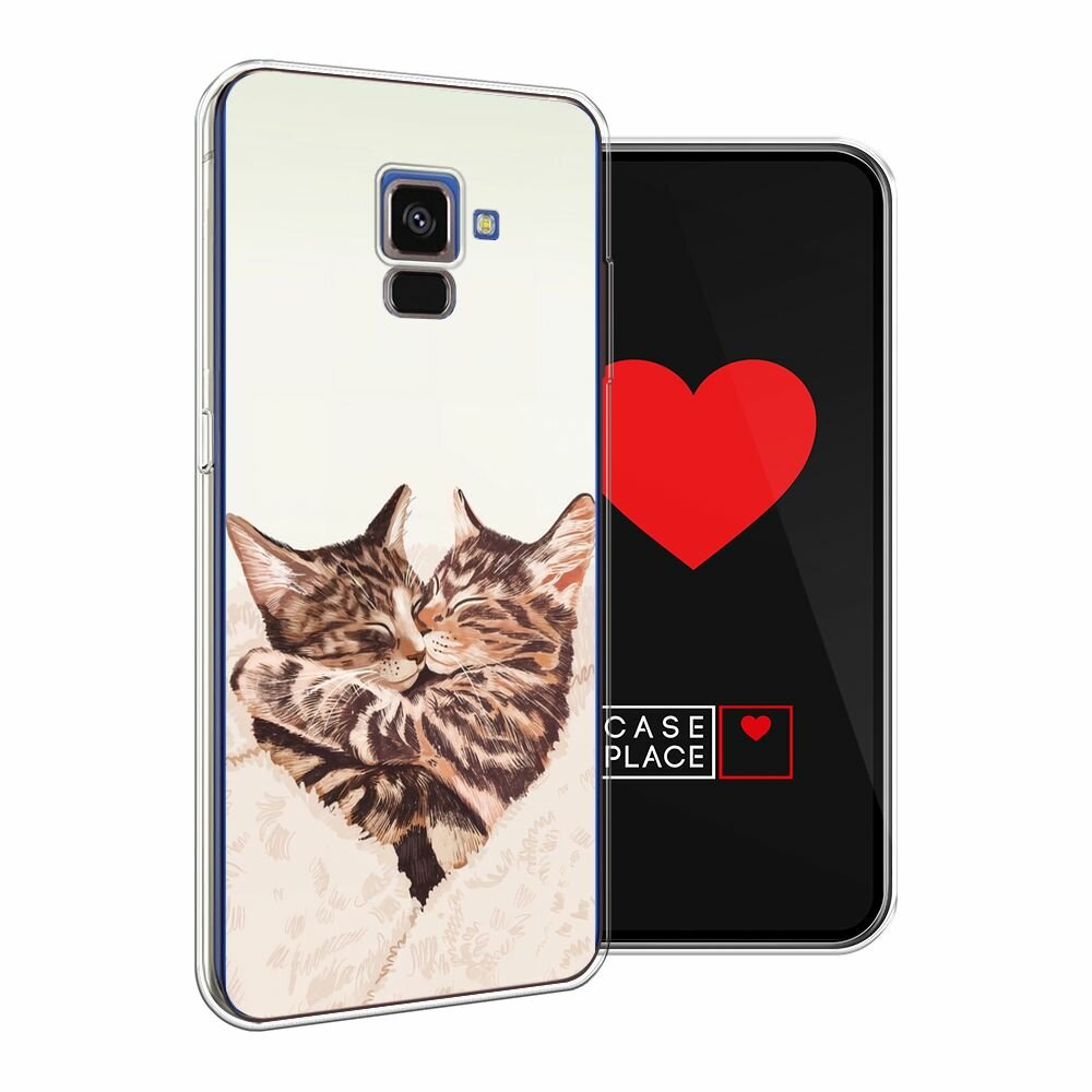 Чехол на Samsung Galaxy A8 2018 / Самсунг Галакси А8 2018 с принтом "Влюбленные котейки - 14 февраля" — фото 1