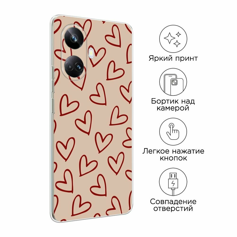 Чехол на Realme 10 Pro+ / Реалми 10 Про+ с принтом "Little hearts doodles 1 - 14 февраля" — фото 1