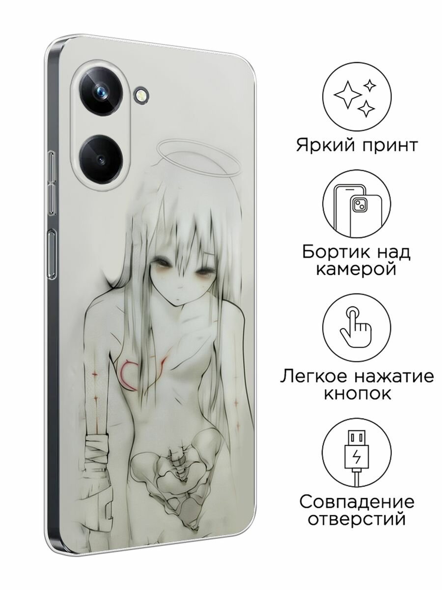 Чехол на Realme 10 Pro / Реалми 10 Про с принтом "Аниме рисунок чёрно-белый" — фото 1
