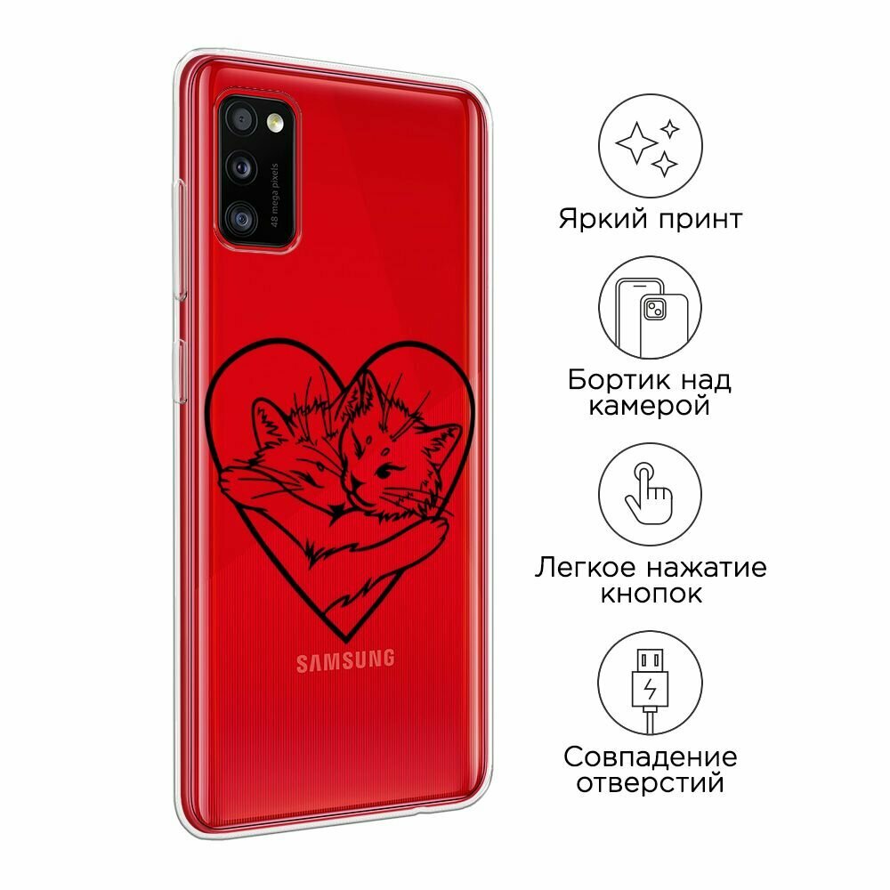 Чехол на Samsung Galaxy A41 / Самсунг Галакси А41 с принтом "Влюблённые котики рисунок 3 - 14 февраля", прозрачный — фото 1