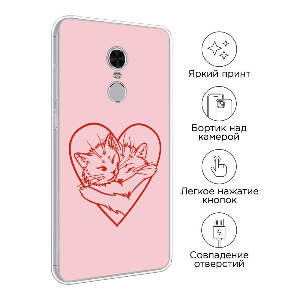 Чехол на Xiaomi Redmi Note 4 (MediaTek) / Сяоми Редми Ноут 4 с принтом "Влюблённые котики рисунок 1 - 14 февраля" — фото 1