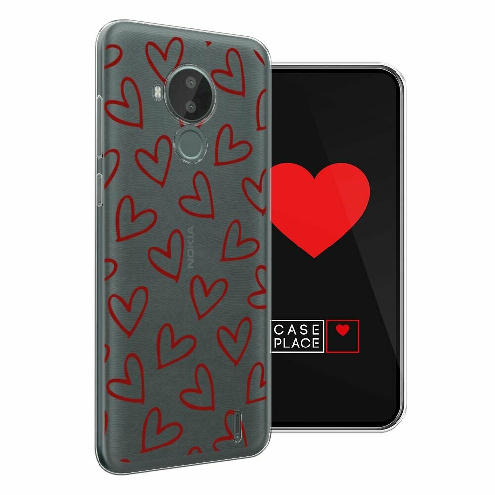 Чехол на Nokia C30 / Нокия C30 с принтом "Little hearts doodles 2 - 14 февраля", прозрачный — фото 1