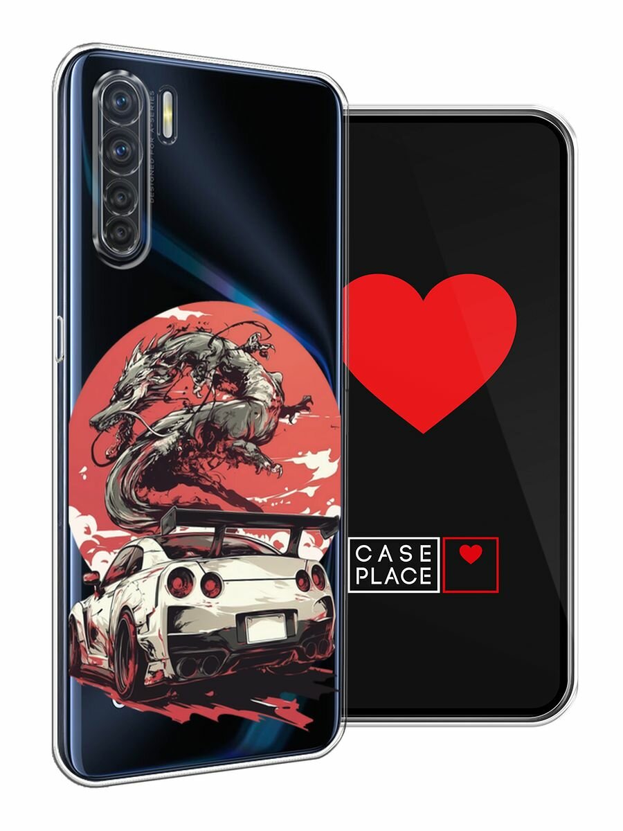 Чехол на Oppo A91/Reno 3 / Оппо A91/Рено 3 с принтом "Car and dragon", прозрачный — фото 1