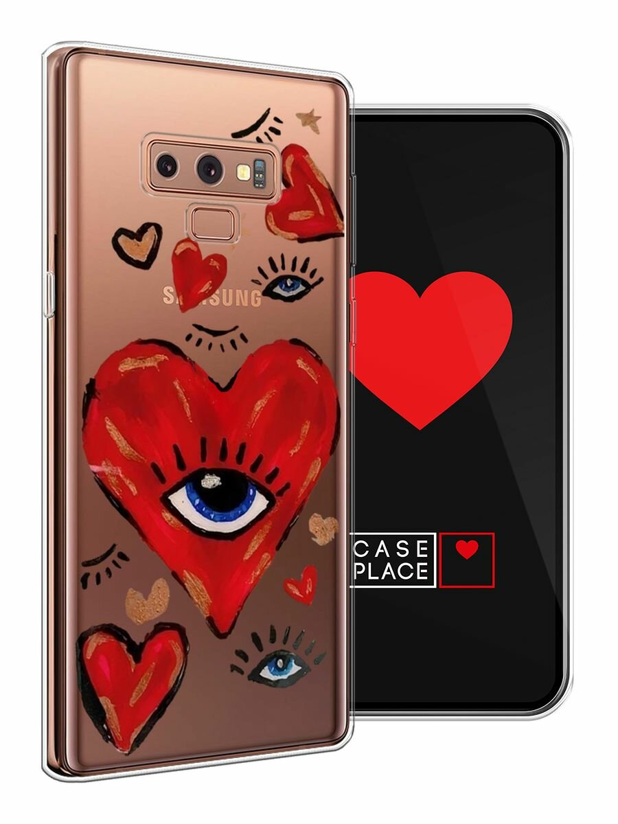 Чехол на Samsung Galaxy Note 9 / Самсунг Галакси Нот 9 с принтом "Нарисованные гуашью сердца", прозрачный — фото 1