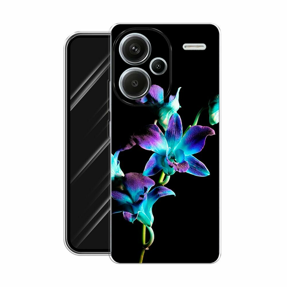 Чехол на Xiaomi Redmi Note 13 Pro+ / Сяоми Редми Нот 13 Про + с принтом "Синий цветок на черном" — фото 1
