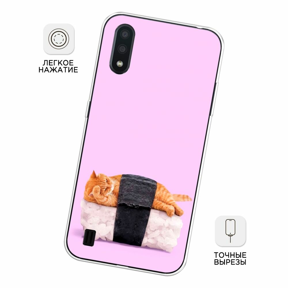Чехол на Samsung Galaxy A01 / Самсунг Гэлакси А01 с принтом Рыжий кот суши — фото 1